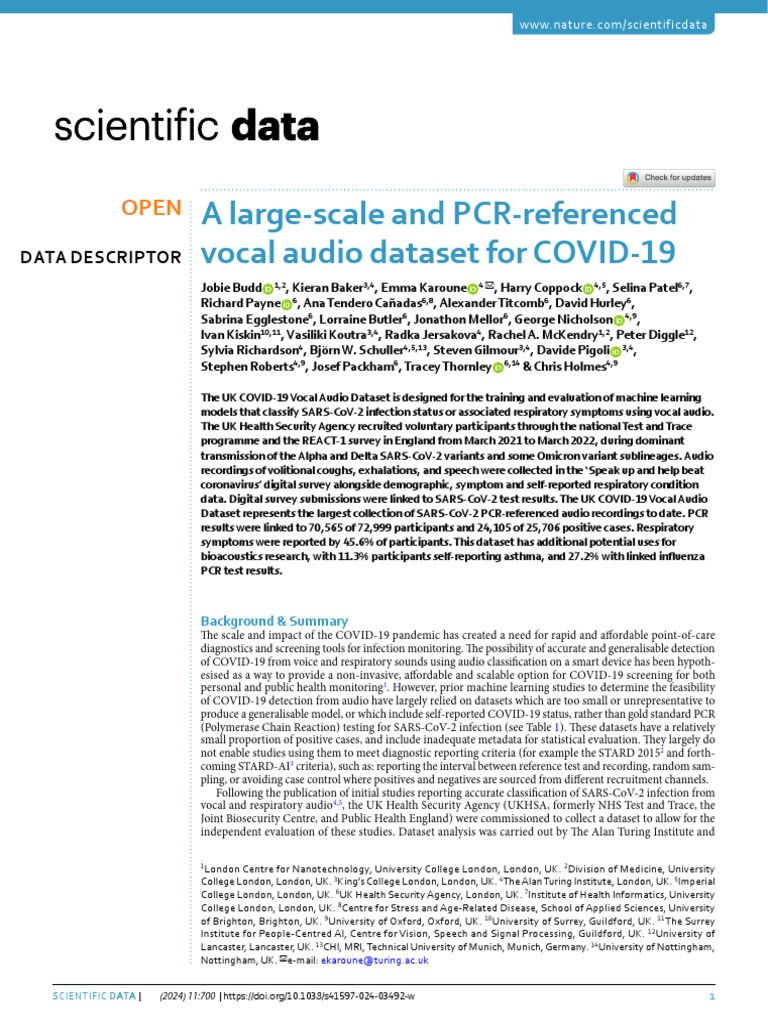 A Large-Scale and PCR-referenced Data Descriptor Vocal Audio Dataset ...