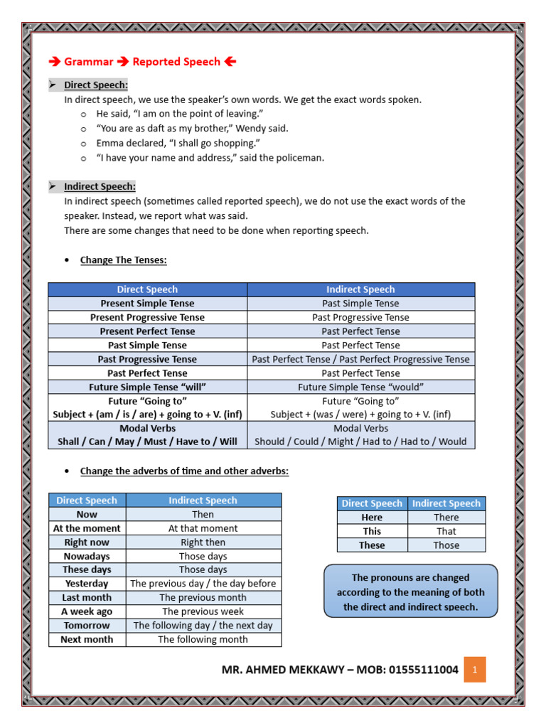 Set 10 - Session 4 of 12 - Grammar - Reported Speech | PDF | Grammatical Tense | Perfect (Grammar)