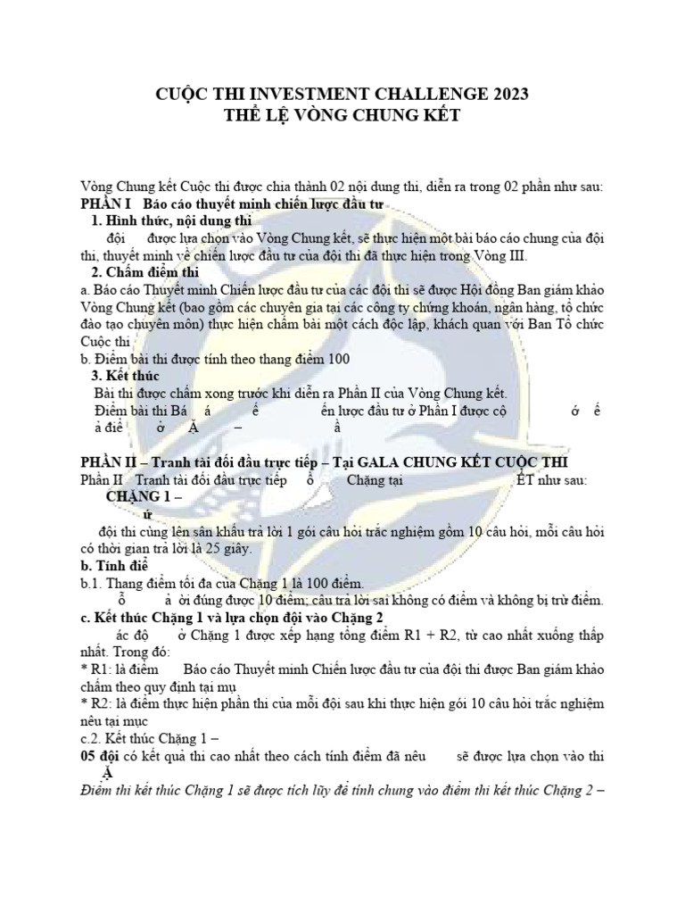 THỂ LỆ GALA CHUNG KẾT - IC2023 | PDF