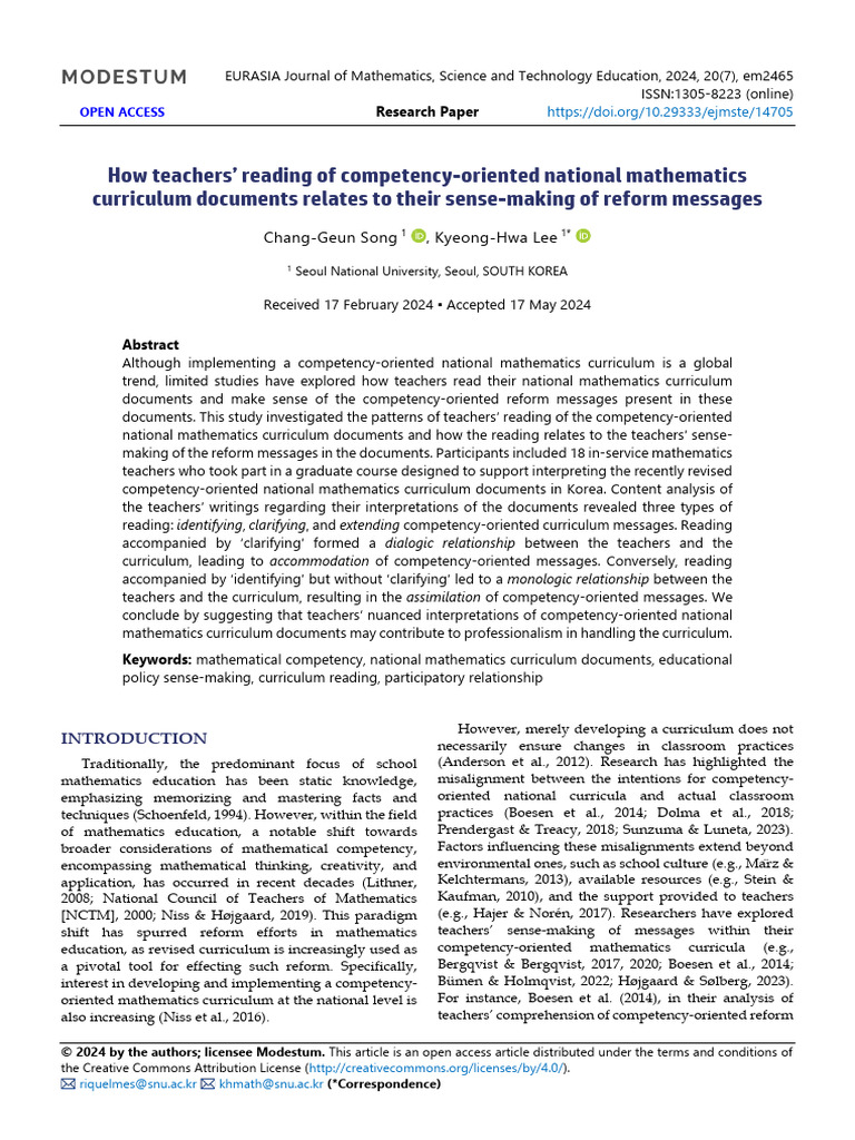 How Teachers Reading of Competency Oriented National Mathematics ...