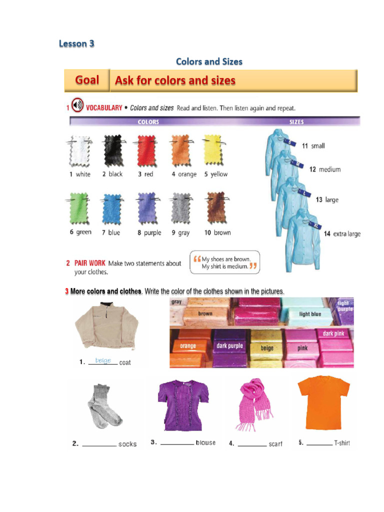 Lesson 3 Colors and Sizes | PDF