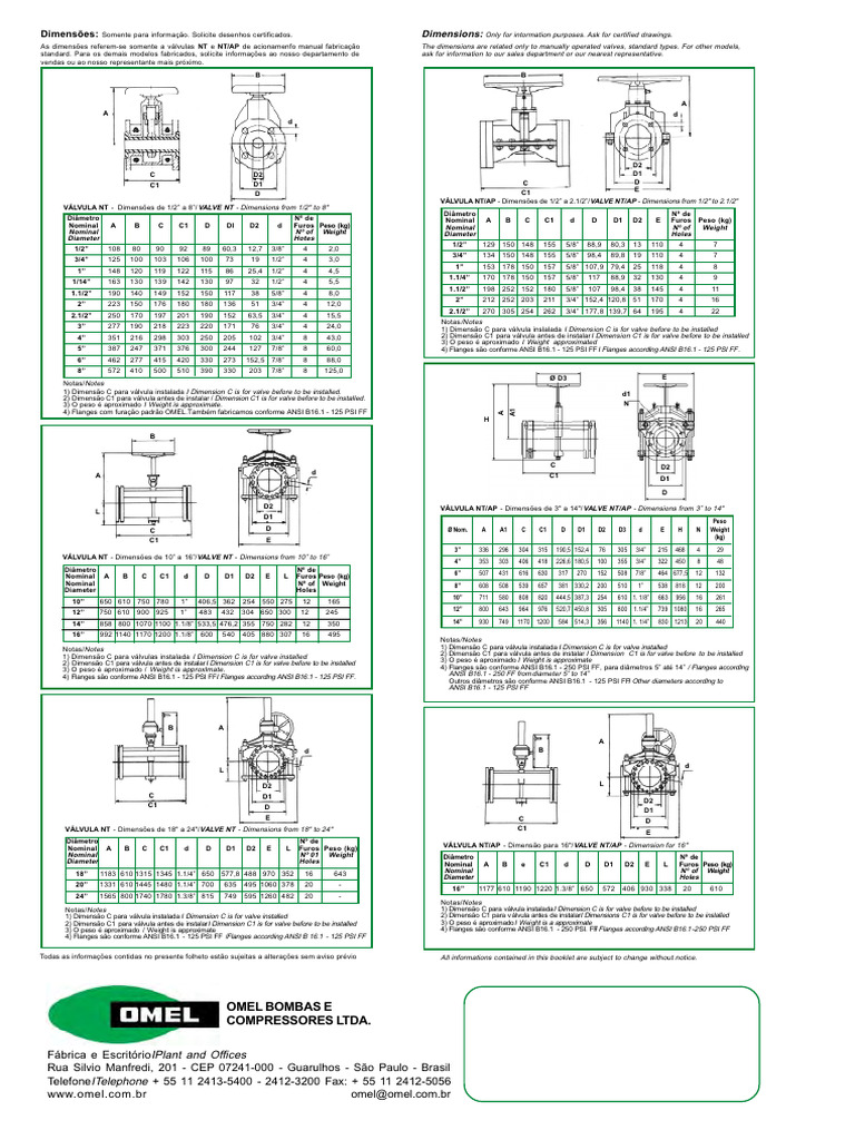 Válvulas de Diafragma Tubular - Série NT - OMEL | PDF