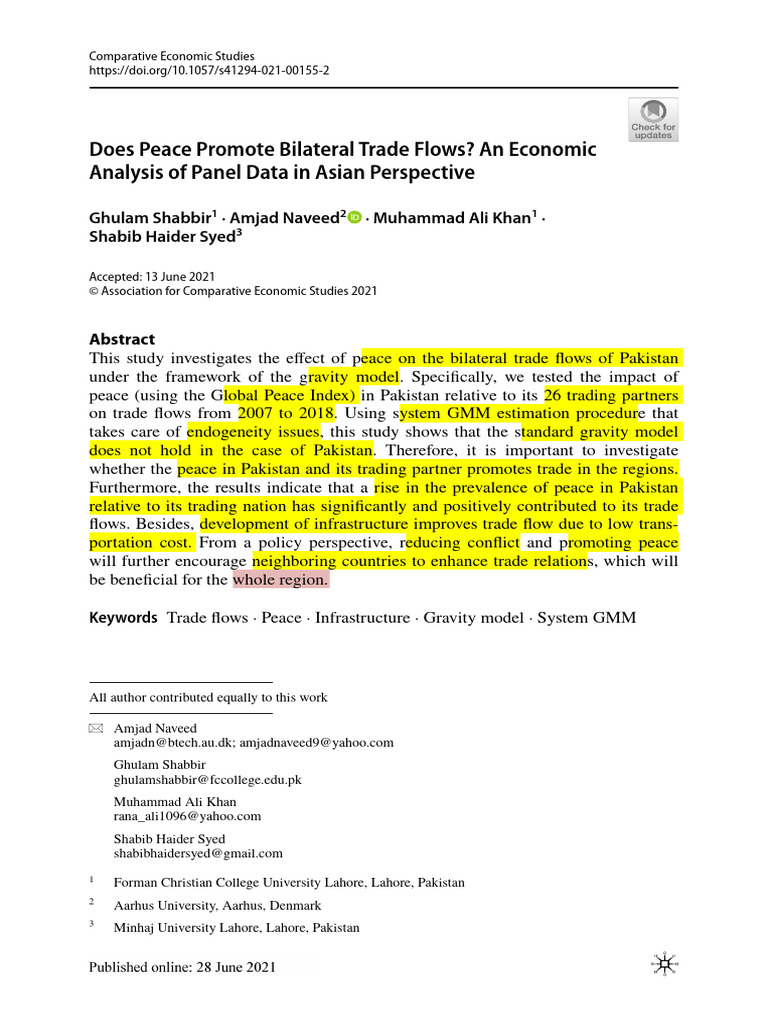 Does Peacepromote Bilateral Trade Flows | PDF | Ordinary Least Squares ...