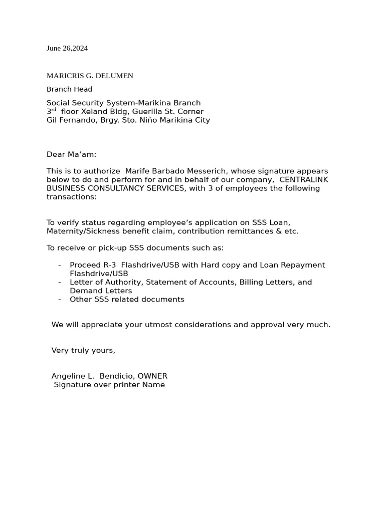 SSS Sample Letter | PDF | Finance & Money Management
