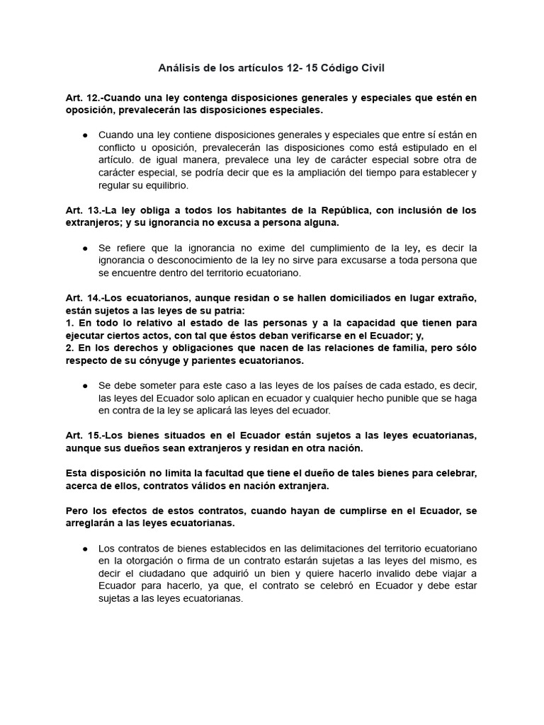 Análisis de Artículos 12-15 Código Civil | PDF | Derecho