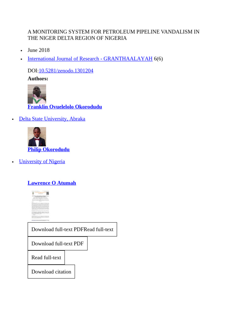 A Monitoring System For Petroleum Pipeline Vandalism in The Niger Delta Region of Nigeria | PDF ...