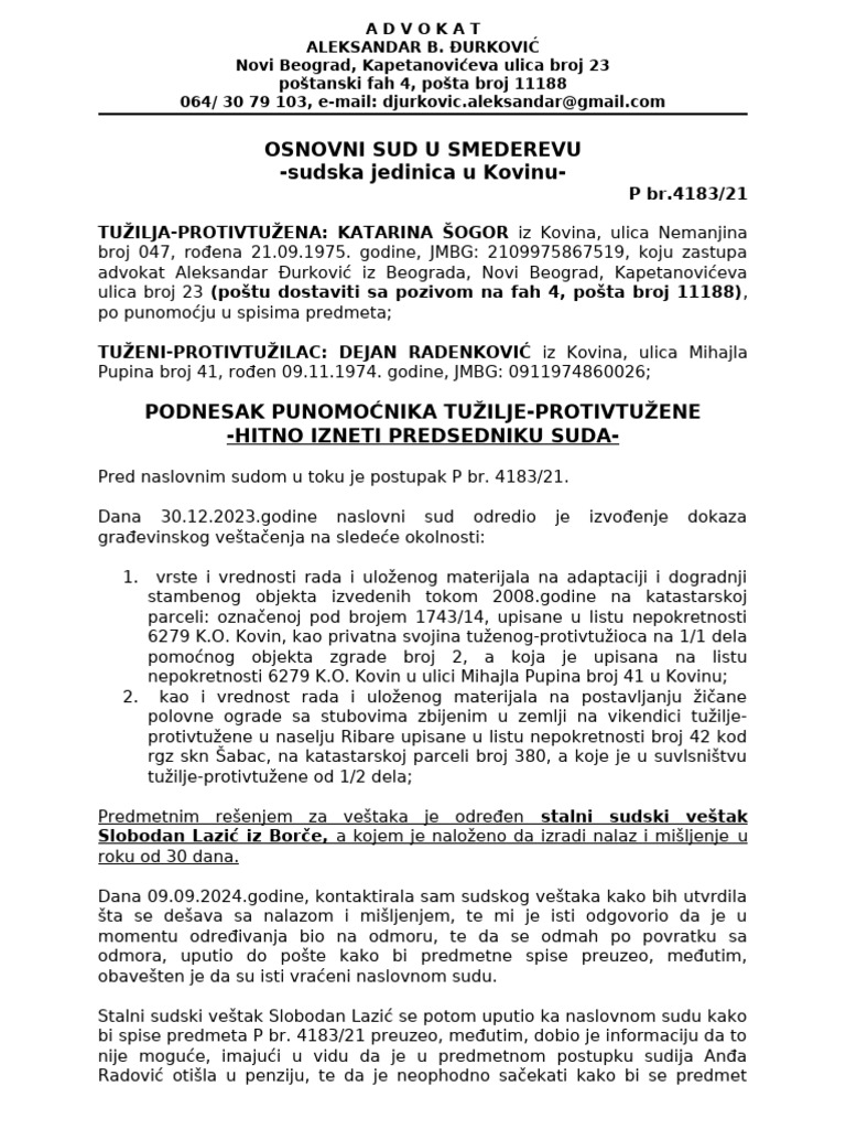 Podnesak-Predsedniku Suda Katarina Radenković-Šogor | PDF