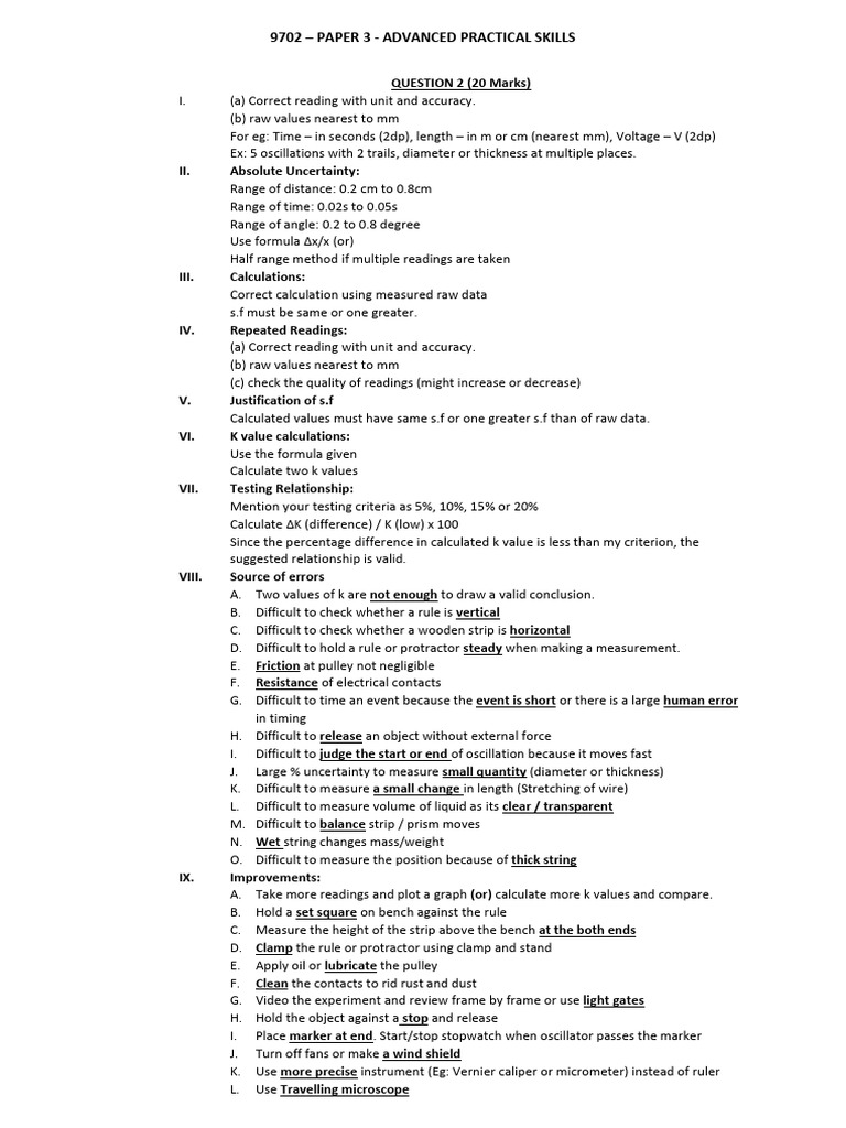 Physics Practicals Q2 Notes | PDF | Accuracy And Precision | Metrology