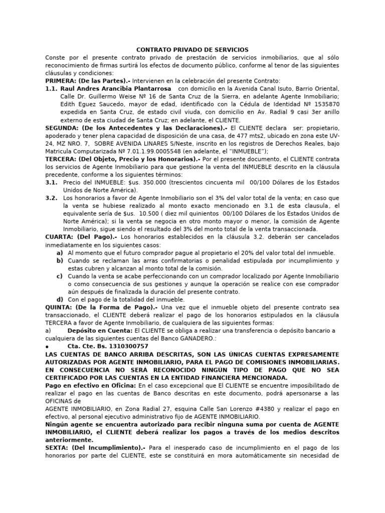 Contrato Modelo Venta Exclusiva-1 | PDF | Bancos