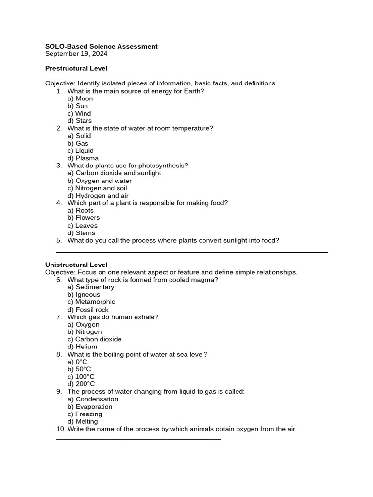 SOLO-Based Assessment in Science 4 | PDF | Atmosphere Of Earth | Water