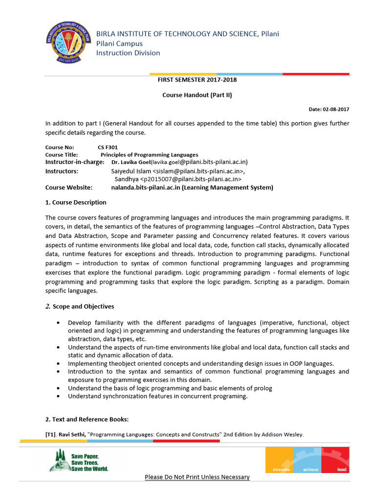 Cs f301 Principles of Programming Languages | PDF | Scope (Computer ...