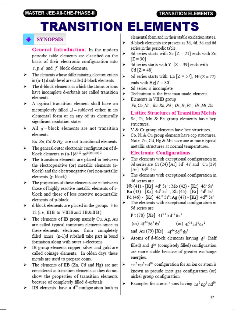 TRANSITION ELEMENTS | PDF | Transition Metals | Electron Configuration