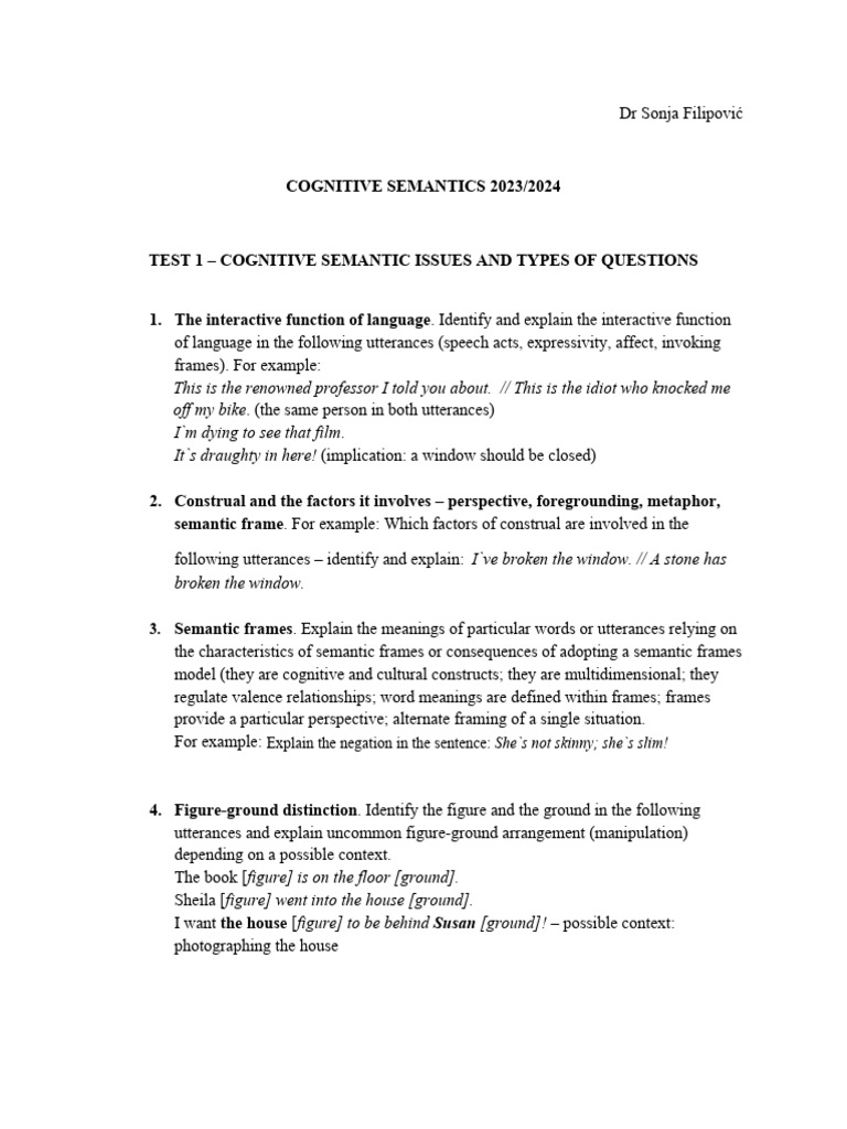 Cognitive Semantics Exercises | PDF | Metaphor | Semiotics