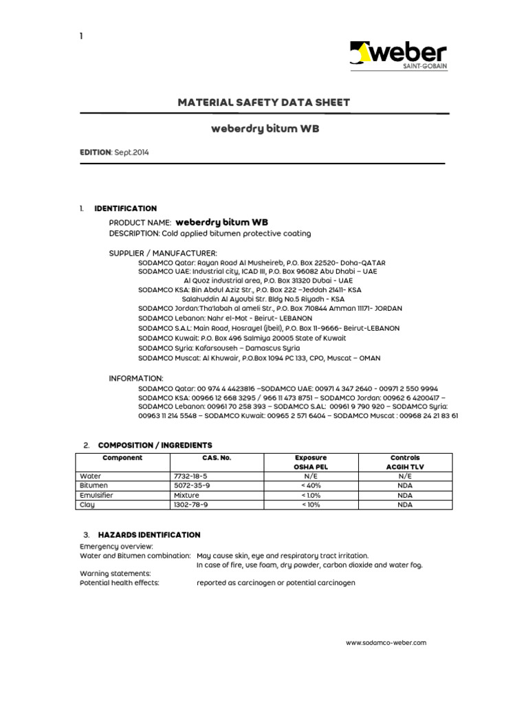 SDS Weberdry Bitum WB | PDF | United Arab Emirates | Labor Relations