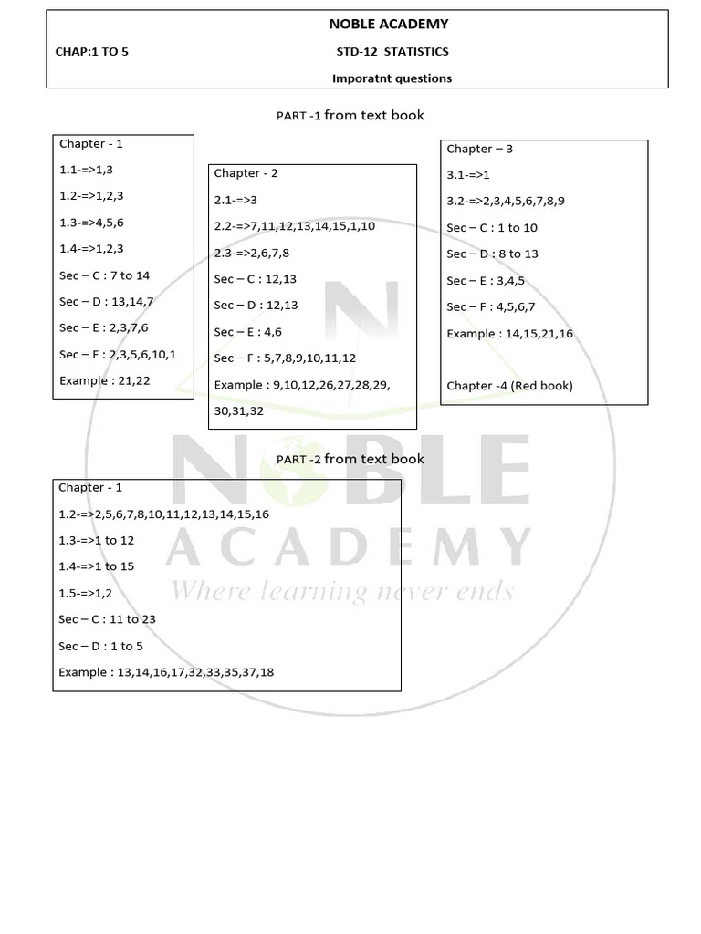 Important Statistics Questions for Std-12 | PDF | Technology & Engineering