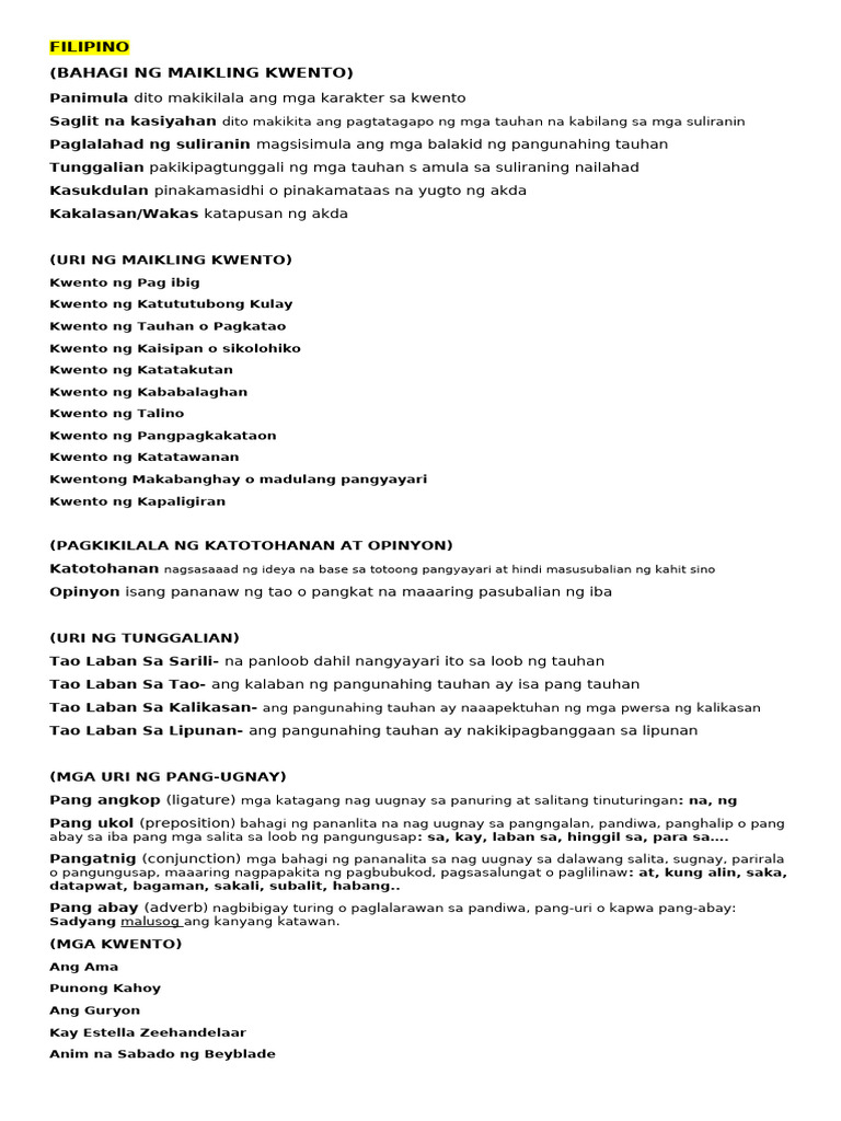 FILIPINO Notes | PDF