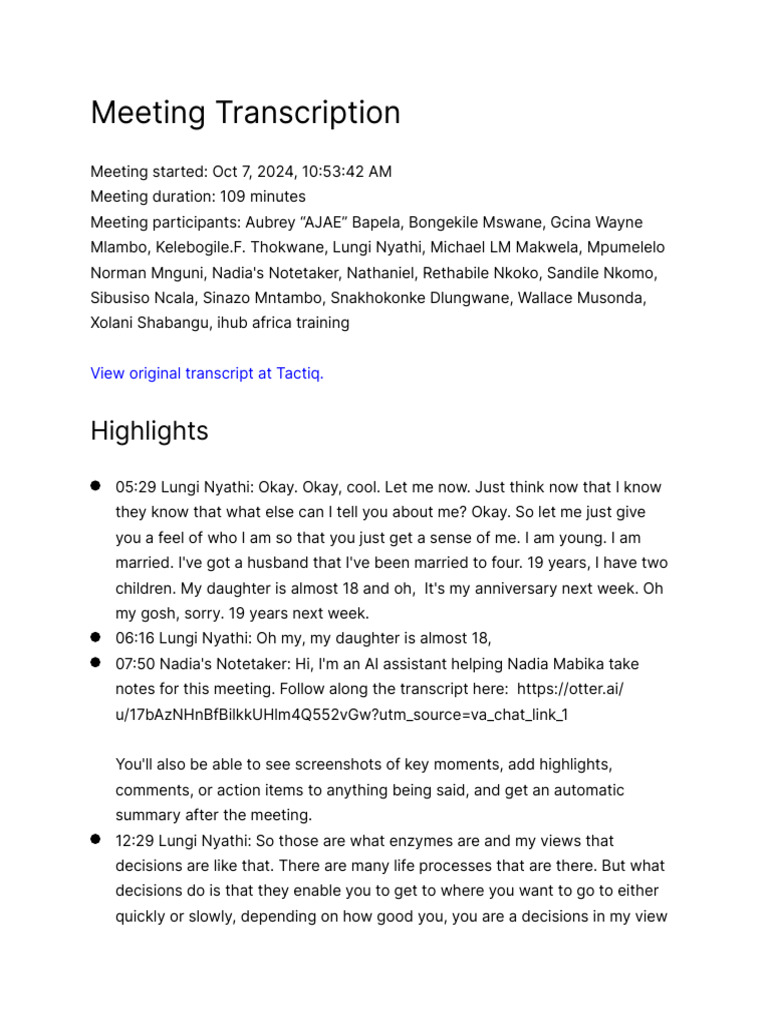 Meeting Transcription | PDF