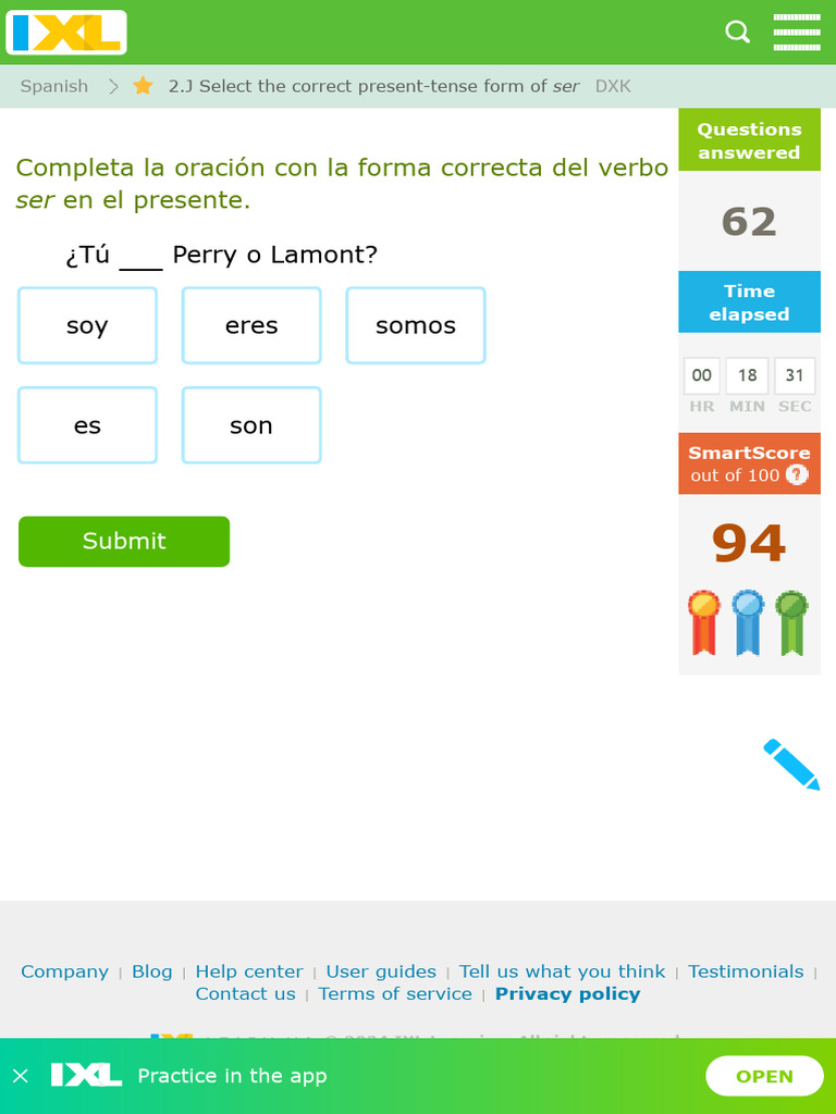 IXL Select The Correct Present Tense Form of Ser Spanish 3 | PDF
