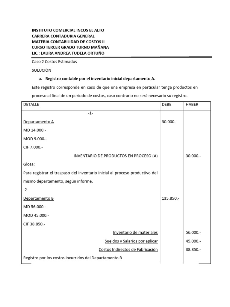 Solucionario costos estimados | PDF | Contabilidad financiera | Dinero