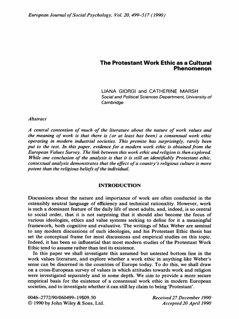 The Protestant Work Ethic As A Cultural | PDF | Factor Analysis ...
