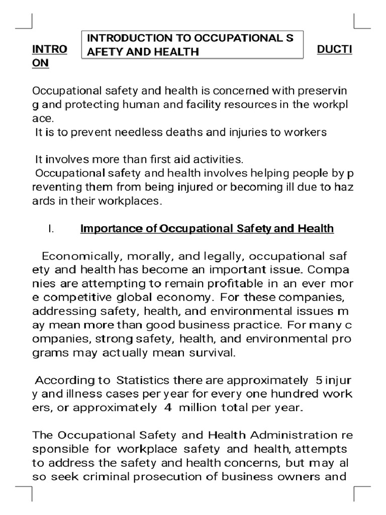 INTRODUCTION TO OCCUPATIONAL SAFETY AND HEALTH - Phoenix | PDF