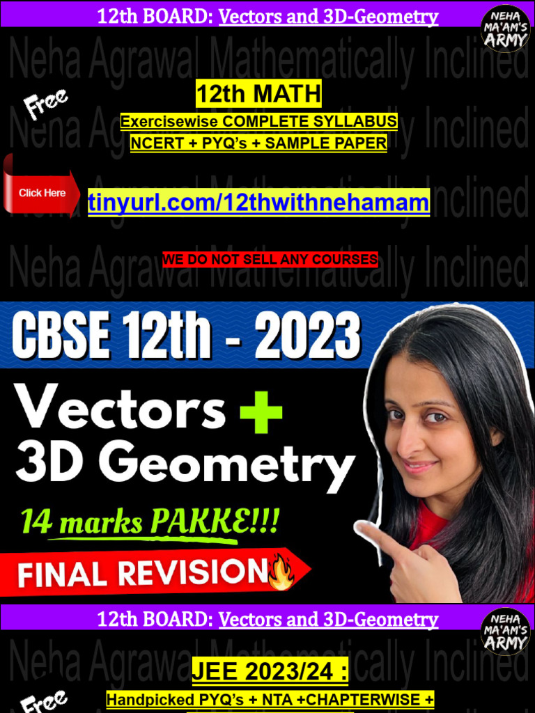 CBSE 2023 - 12th BOARD - Vectors and 3D-Geometry | PDF | Euclidean ...