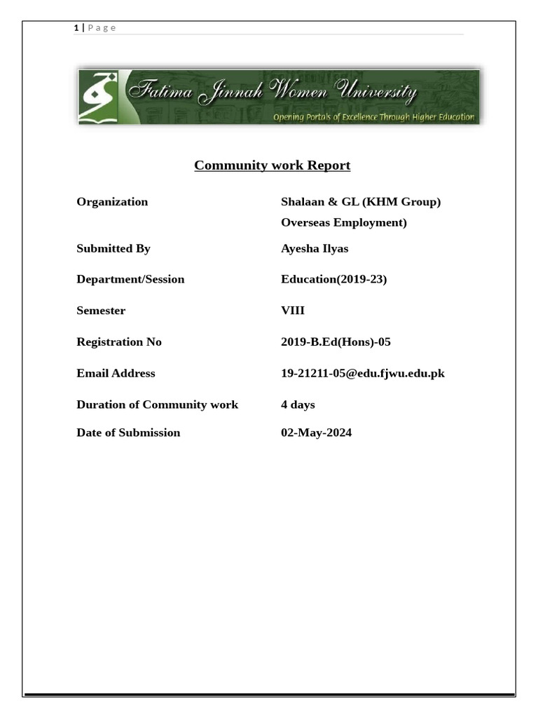 Community Work Report. | PDF