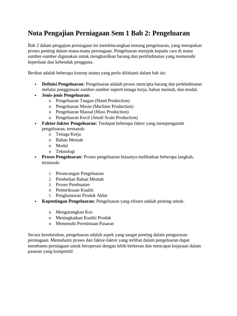 Nota Pengajian Perniagaan Sem 1 Bab 2 | PDF