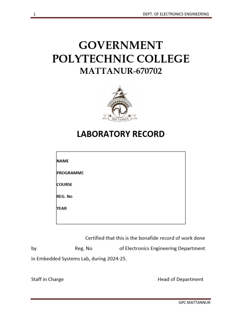Government Polytechnic College: Laboratory Record | PDF | Electric ...