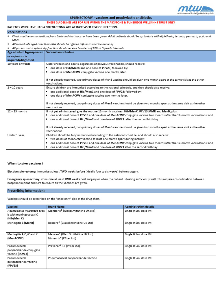 Splenectomy Updated Dec2019 | PDF | Vaccines | Health Sciences