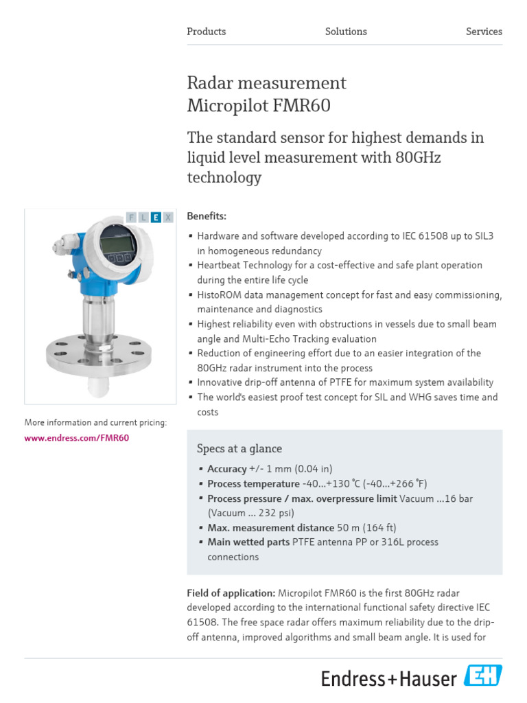 Endress-Hauser Micropilot FMR60 | PDF | Radar