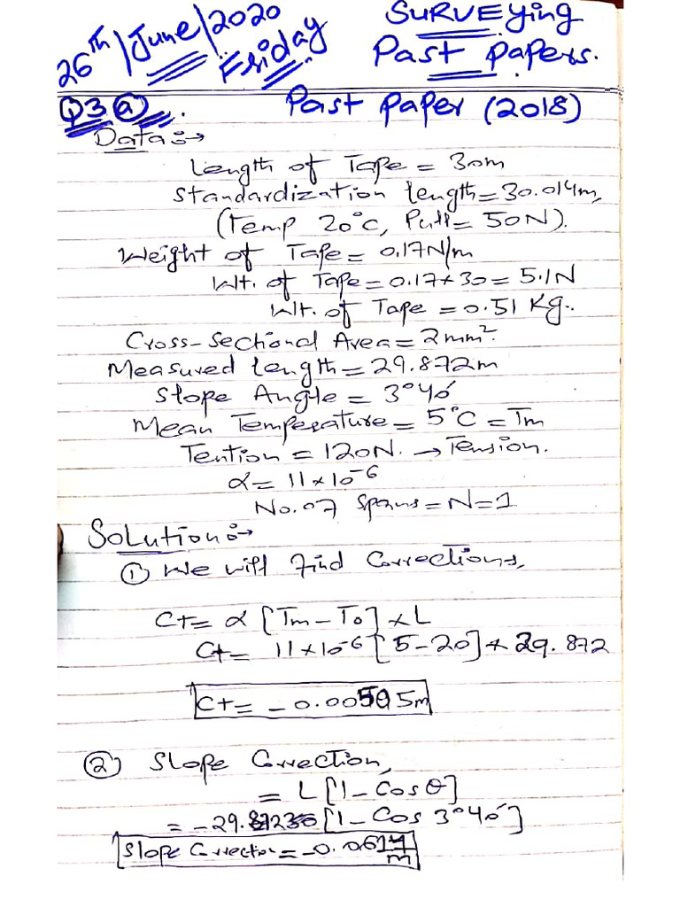 SAS Surveying Past Papers Solution 28th-June-2020 | PDF