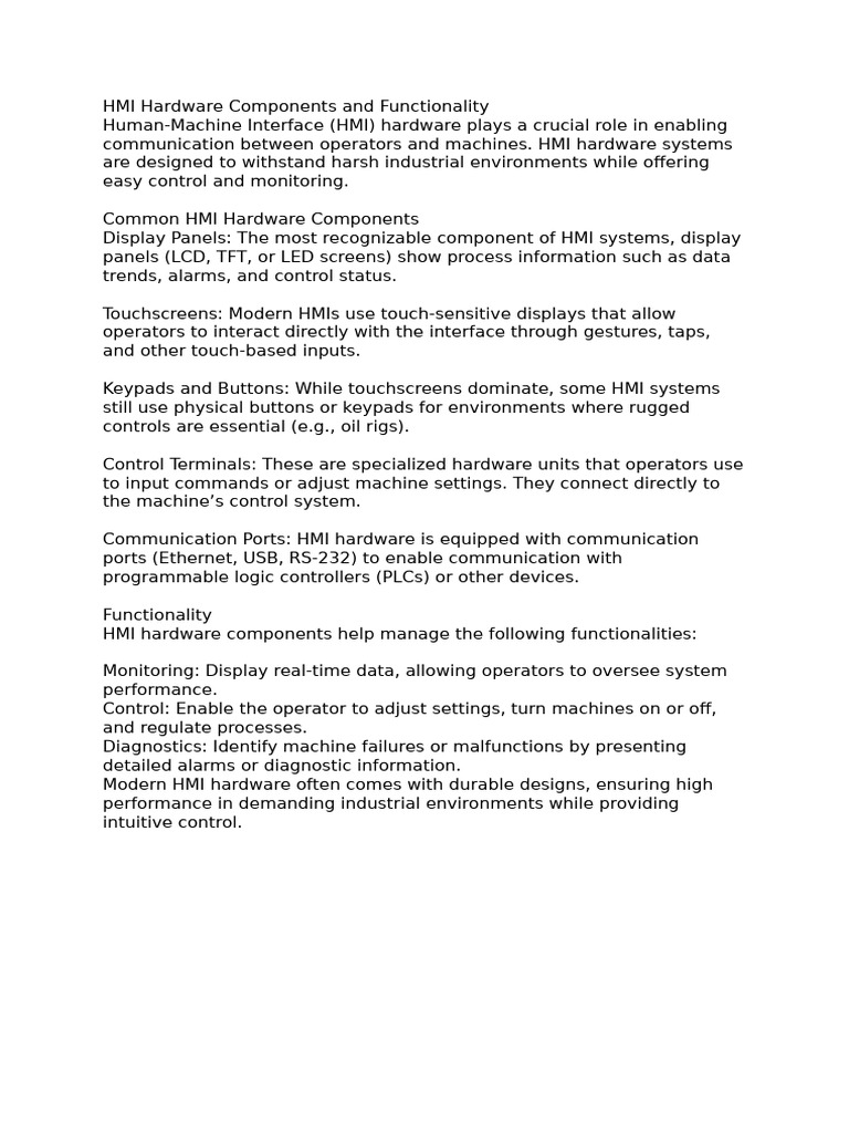 HMI Hardware Components and Functionality | PDF | Business