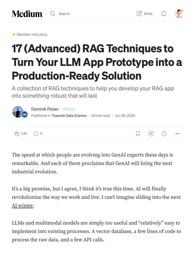 17 (Advanced) RAG Techniques To Turn Your LLM App Prototype Into A Production-Ready Solution ...