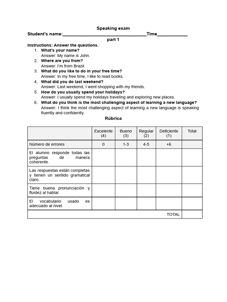Examen Oral: Preguntas y Narración | PDF | Artes del Lenguaje y ...