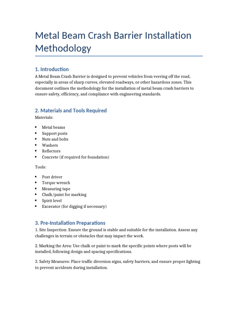 Metal Beam Crash Barrier Installation Methodology | PDF | Traffic ...
