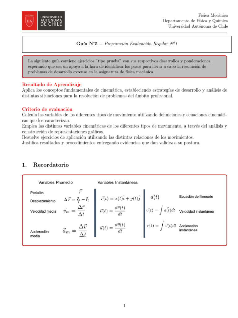 Guia5 FM | PDF | Cinemática | Velocidad