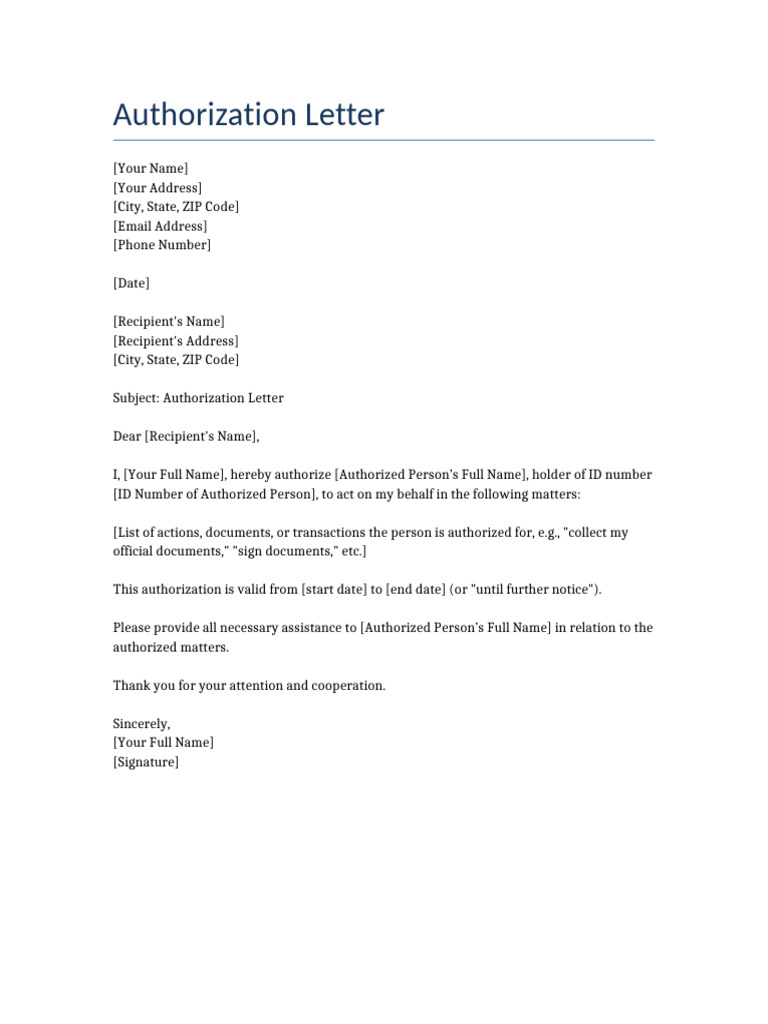 Authorization Letter Template | PDF