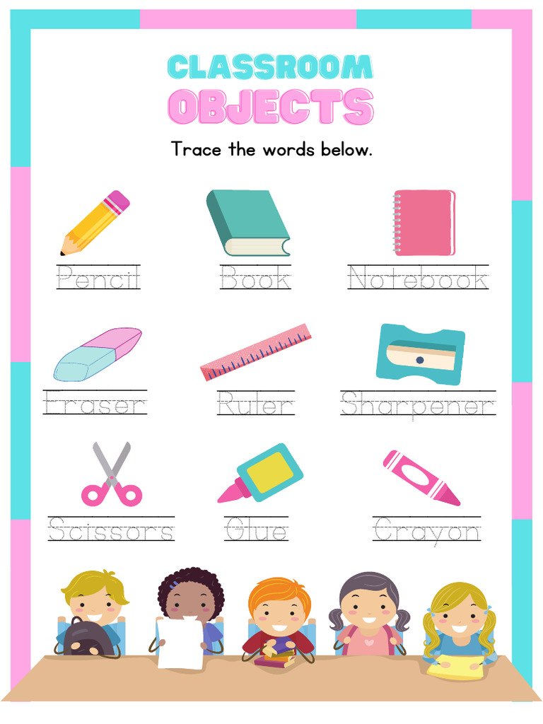 Classroom Objects School Supplies Tracing and Drawing Handout | PDF
