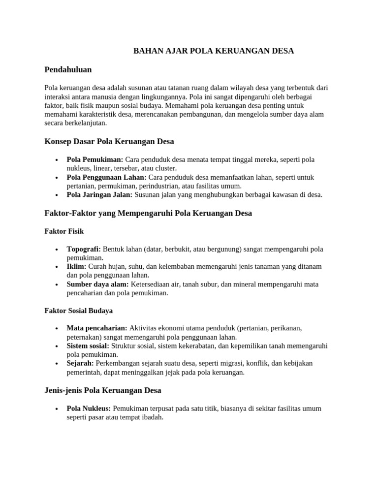 Bahan Ajar Pola Keruangan Desa | PDF
