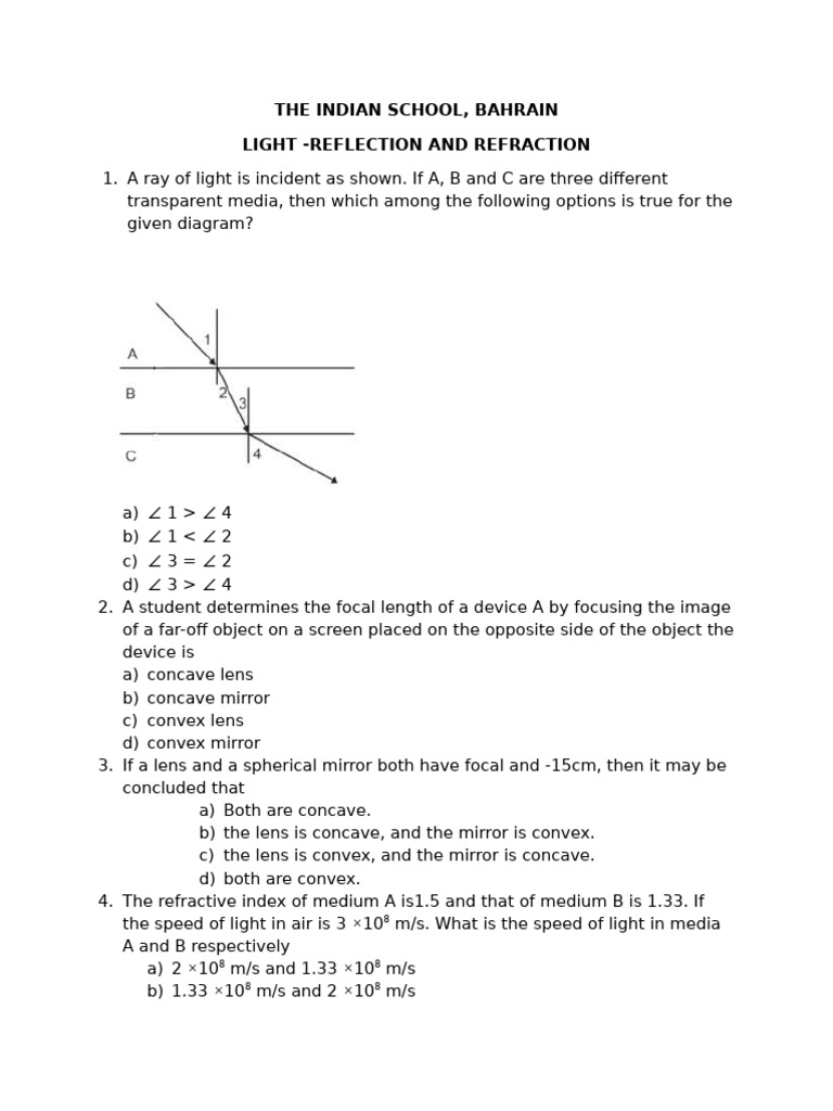 CLASS 10 LIGHT REFRACTION | PDF | Refractive Index | Glass Engineering ...