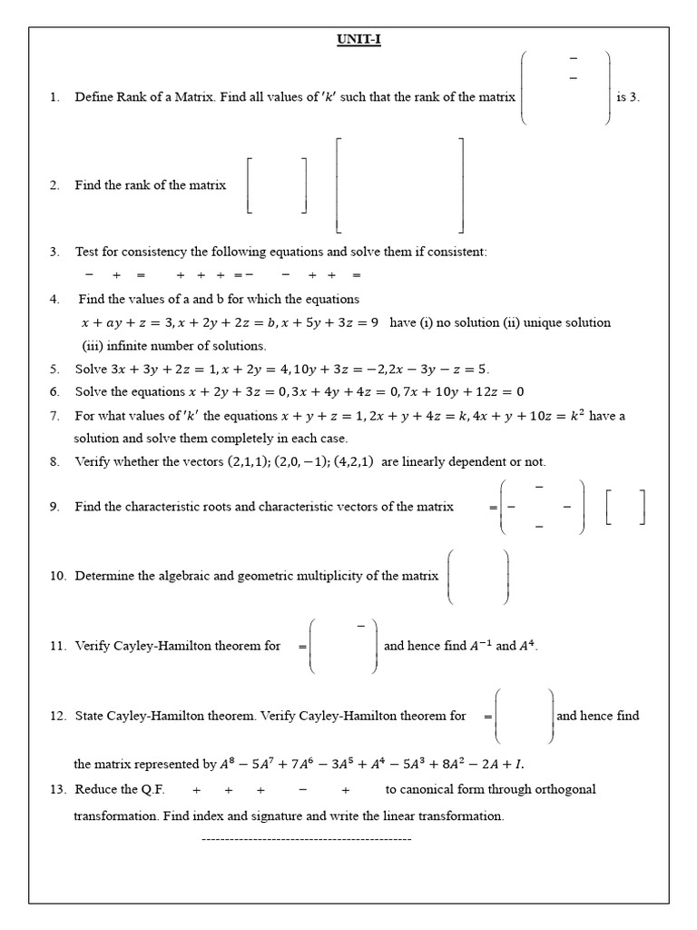 Unit-1 Assignment Problems | PDF | Eigenvalues And Eigenvectors | Matrix (Mathematics)