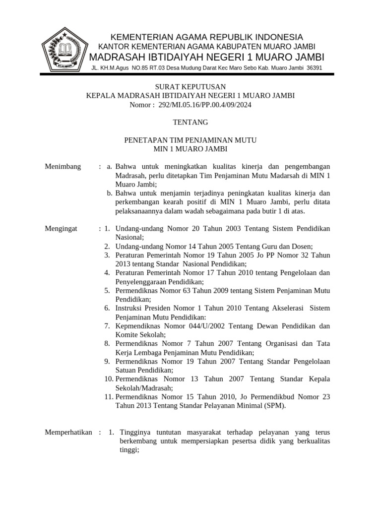 SK TIM Penjamin Mutu | PDF