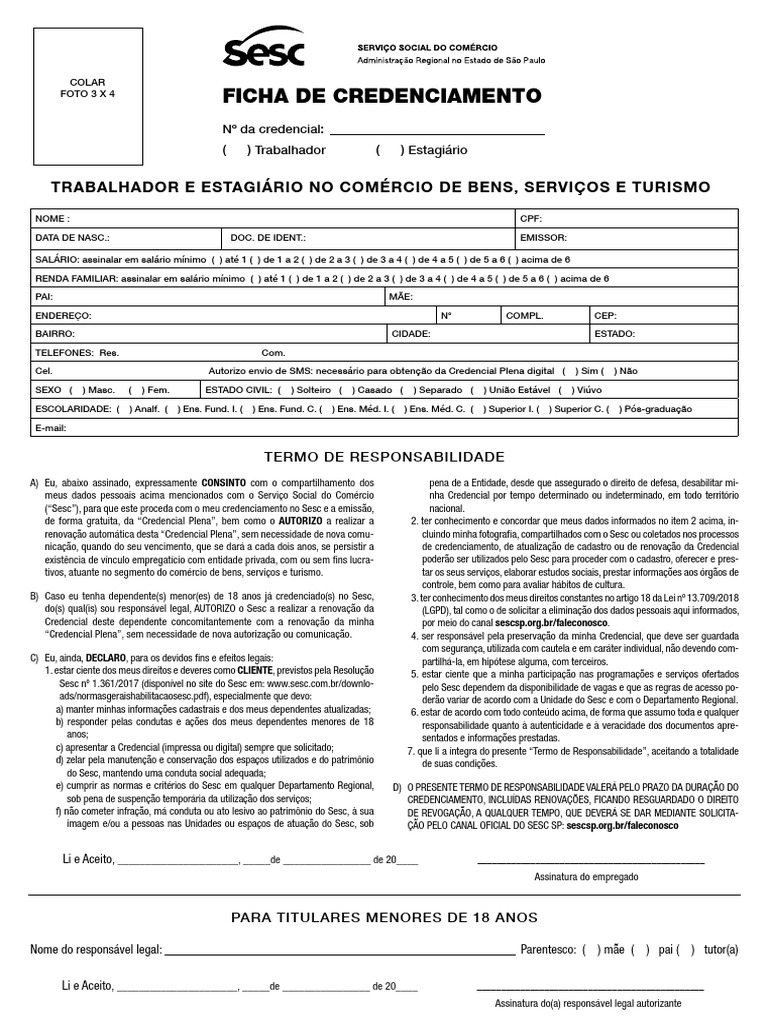 Ficha de Credenciamento - SESC | PDF | Carreira e Crescimento