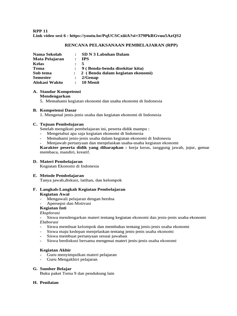 RPP 11,12 Dan Lembar Refleksi Shinta | PDF