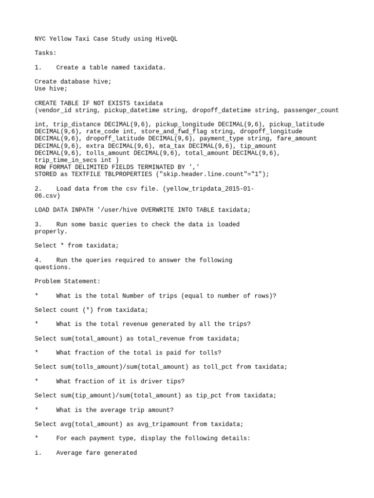 Hadoop (Hive) - NYC Yellow Taxi Case Study | PDF