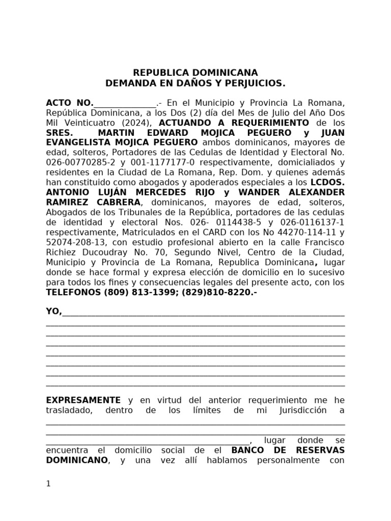 demanda en danos y perjuicios mojica 2 | PDF | Daños y perjuicios ... demanda en danos y perjuicios mojica 2 | PDF | Daños y perjuicios ...