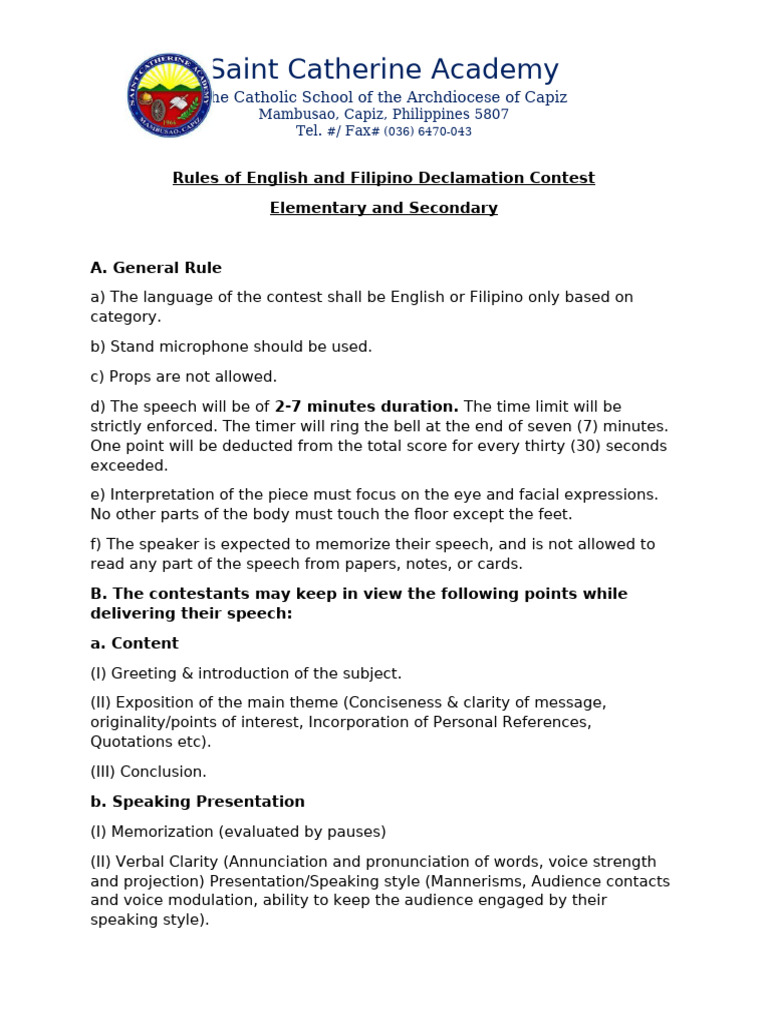 Declamation Contest Rules and Criteria | PDF | Human Communication