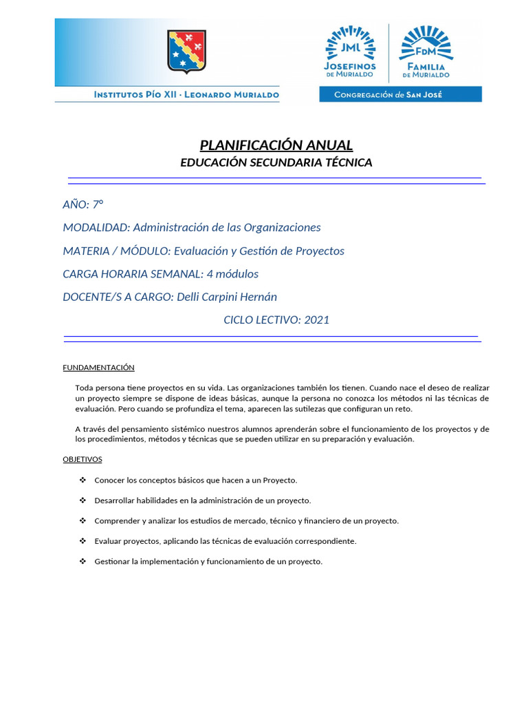 Eva. y Gesti. de Proyectos-Delli Carpini - 7ADO - 2021 | PDF | Gestión ...