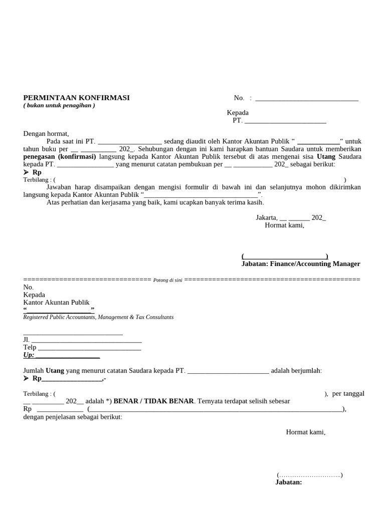 Format - Konfirmasi Piutang | PDF